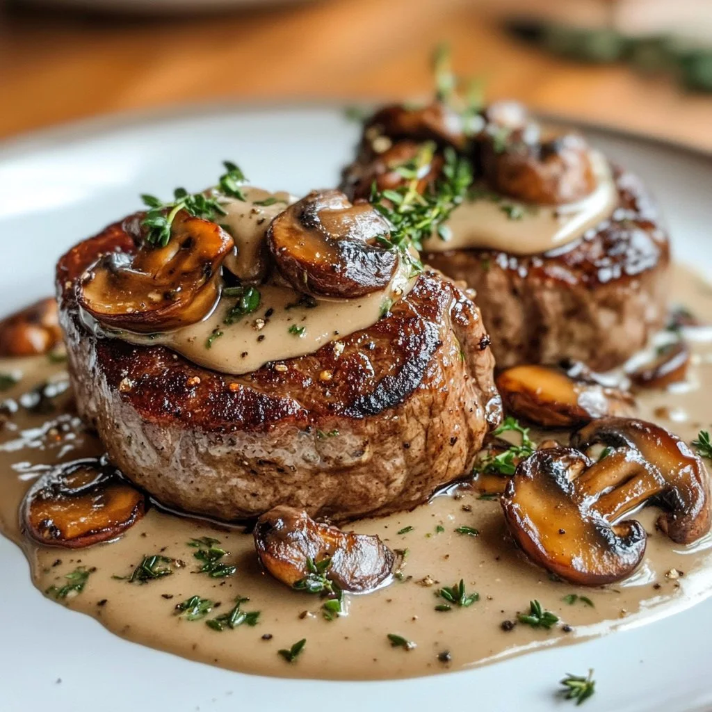 Filet Mignon with Boursin and Mushrooms