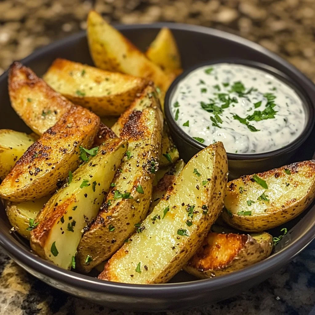 Quarter de pomme de terre avec dip de concombre